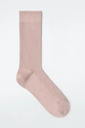 Cos Ribbed Mulberry Silk Blend Socks Orange