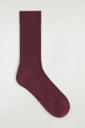 Cos Ribbed Mulberry Silk Blend Socks Red