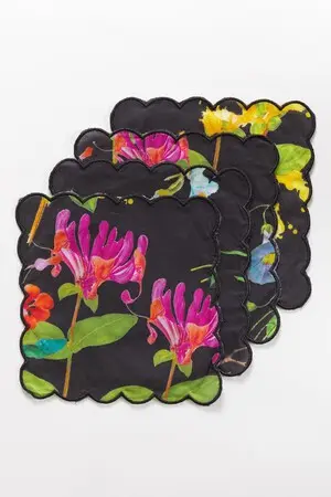 Cynthia Rowley Scallop Embroidered Edge Cocktail Napkin - Red