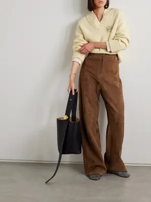Loewe Paneled Suede Wide-leg Pants