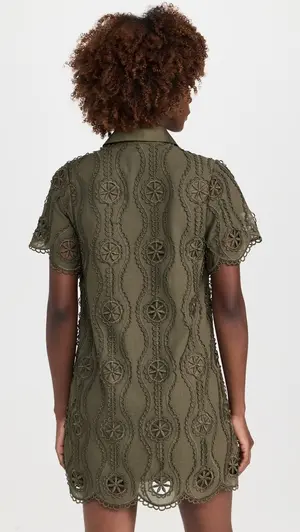 English Factory Scallop Embroidered Mini Dress - Olive