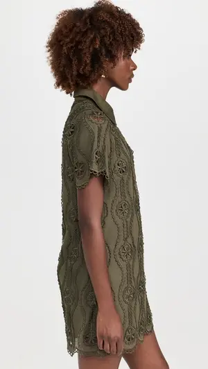 English Factory Scallop Embroidered Mini Dress - Olive