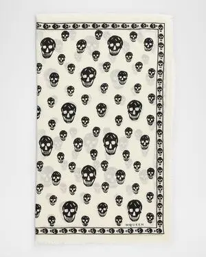 Alexander McQueen Classic Skull Wool Scarf - 9260 Ivory Black