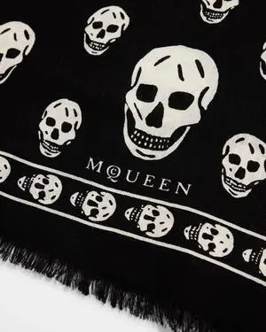 Alexander McQueen Classic Skull Wool Scarf - Blkwht