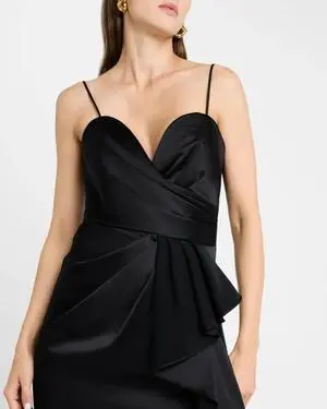 UNGARO Pleated Sweetheart Plunge Gown - Black