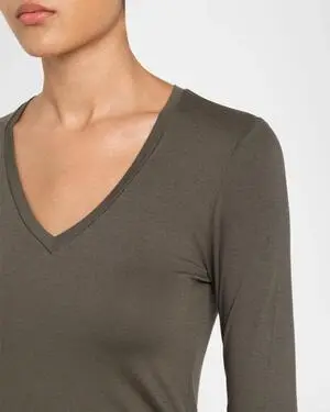 Majestic Filatures Flat Edge V-neck Long-sleeve Tee - Volcanic R