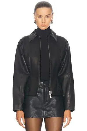 THE SEI Fitted Leather Jacket - Black