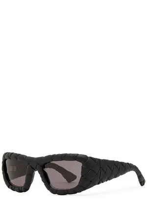 Bottega Veneta Intrecciato Rectangle-frame Sunglasses - Black