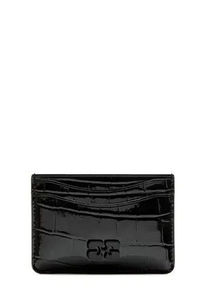 GANNI Bou Crocodile-effect Patent Leather Card Holder - Black