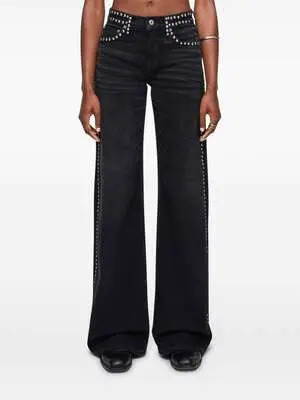 RE/DONE Studded Wide-leg Jeans - Black