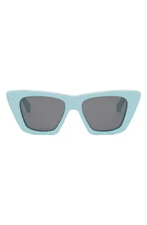 Celine Bold 3 Dots 51mm Cat Eye Sunglasses - Shiny Light Blue / Smoke