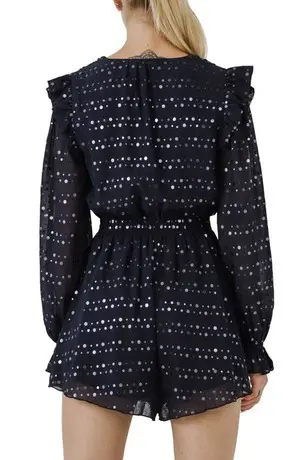 Endless Rose Dot Print Chiffon Romper - Navy