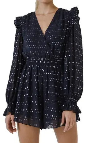 Endless Rose Dot Print Chiffon Romper - Navy