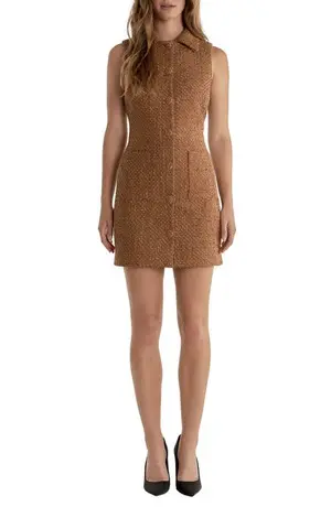 Endless Rose Button-front Tweed Mini Dress - Camel