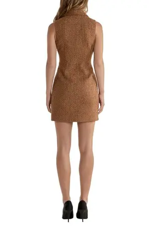Endless Rose Button-front Tweed Mini Dress - Camel