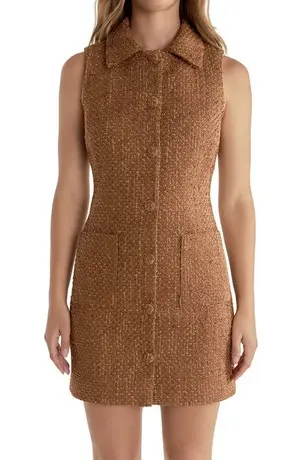 Endless Rose Button-front Tweed Mini Dress - Camel