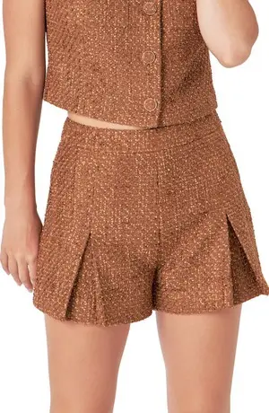 Endless Rose Pleated Tweed Shorts - Camel