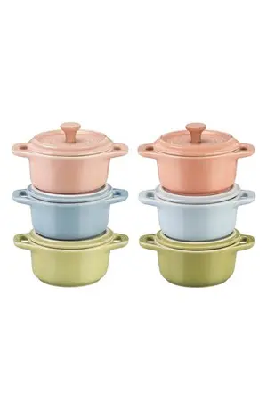 STAUB 6-piece Mini Ceramic Round Cocotte Set - Pastel