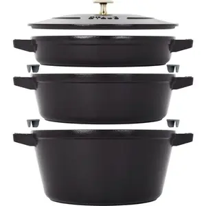 STAUB 4-piece Stackable Enameled Cast Iron Cookware Set - Black