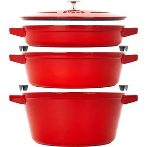 STAUB 4-piece Stackable Enameled Cast Iron Cookware Set - Cherry