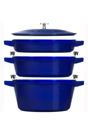 STAUB 4-piece Stackable Enameled Cast Iron Cookware Set - Dark Blue