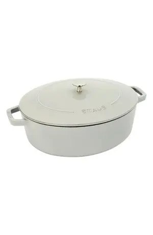 STAUB 6.25-quart Enameled Cast Iron Shallow Oval Dutch Oven - White Truffle