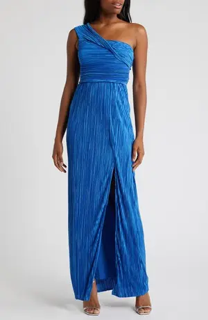 Lulus Poised Performance One-shoulder Plissé Gown