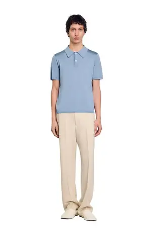 Sandro Short-sleeve Knitted Polo Shirt Chambray