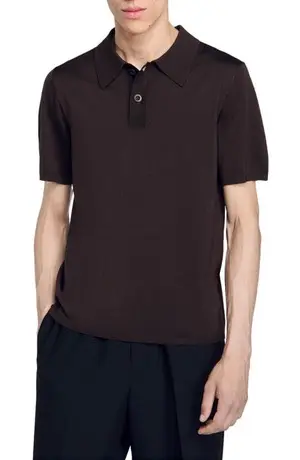 Sandro Short-sleeve Knitted Polo Shirt Coffee