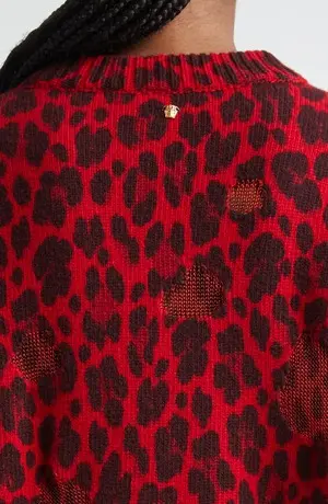 Versace Leopard Jacquard Distressed Virgin Wool Blend Sweater