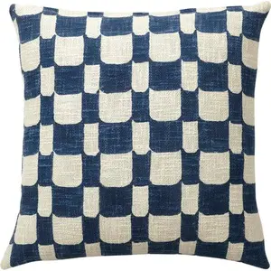 CASA AMAROSA Checkered Block Printed Pillowcover Only - Indigo