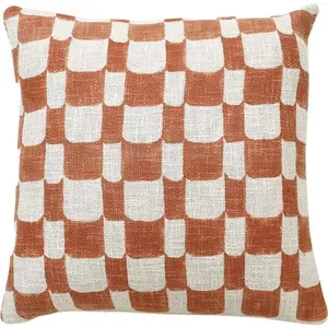 CASA AMAROSA Checkered Block Printed Pillowcover Only - Rust