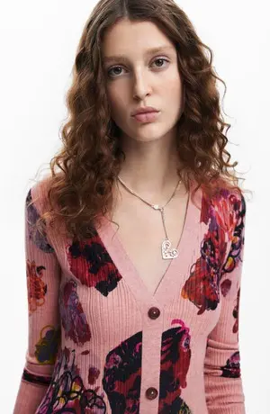 Desigual Floral Print Ribbed Sweater Dress