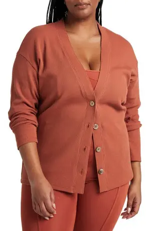 LOSANO Organic Cotton Relaxed Cardigan - Baked Clay
