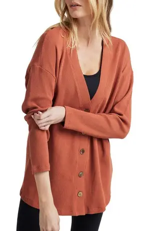 LOSANO Organic Cotton Relaxed Cardigan - Baked Clay