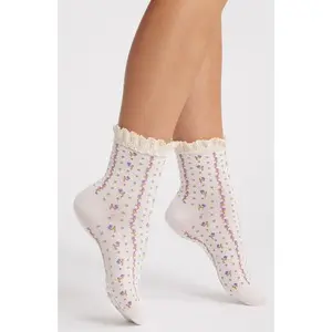 Free People Rosebud Waffle Knit Ankle Socks - Heavenly Pink