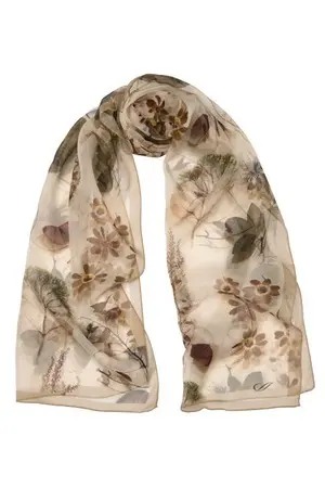 ELIZABETTA Botanica Long Sheer Silk Scarf For - Beige