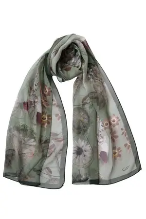 ELIZABETTA Botanica Long Sheer Silk Scarf For - Green