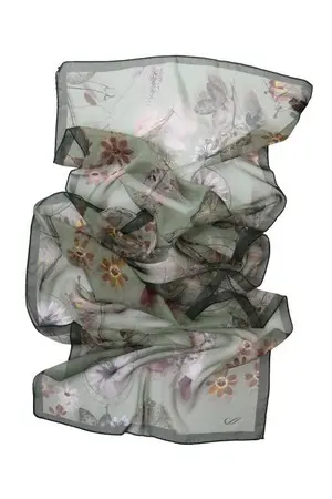 ELIZABETTA Botanicalong Sheer Silk Scarf For - Green