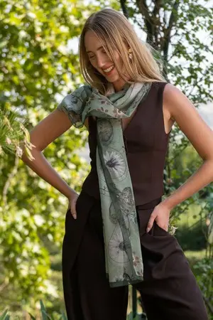 ELIZABETTA Botanicalong Sheer Silk Scarf For - Green