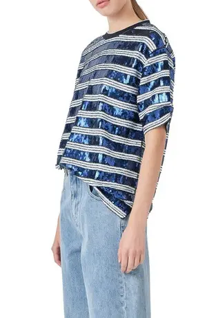 GREY LAB Sequin Stripe Longline Top
