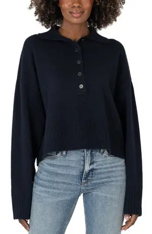 Kut From The Kloth Boxy Half Button Sweater - Navy