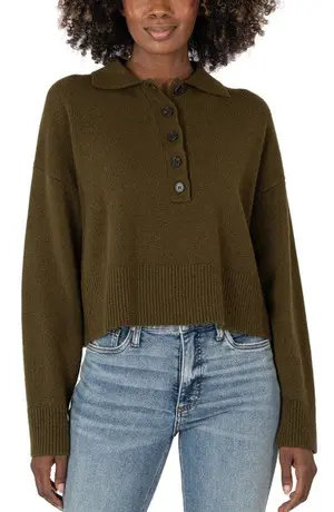 Kut From The Kloth Boxy Half Button Sweater Olive