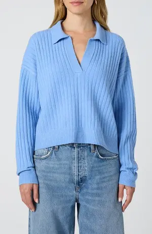 French Connection Vhari Rib Johnny Collar Sweater - Dusted Blue
