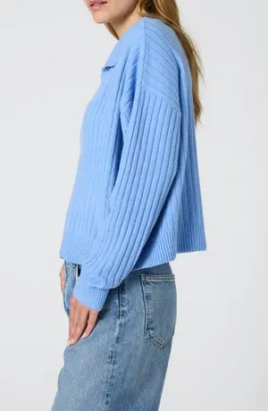 French Connection Vhari Rib Johnny Collar Sweater - Dusted Blue
