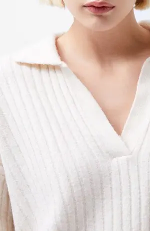 French Connection Vhari Rib Johnny Collar Sweater - Oatmeal