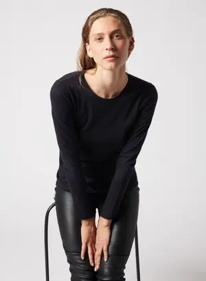 Majestic Filatures Cotton Silk Touch Long Sleeve T-shirt - Noir