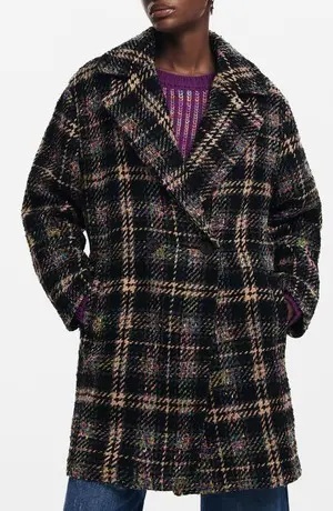 Desigual Corcega Double-breasted Plaid Coat