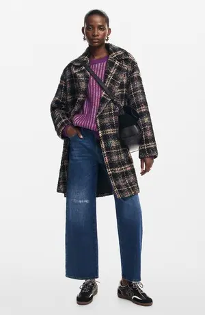 Desigual Corcega Double-breasted Plaid Coat