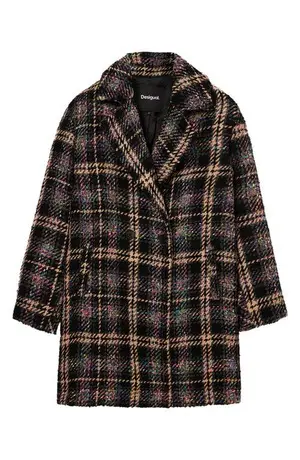 Desigual Corcega Double-breasted Plaid Coat